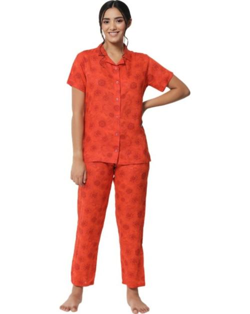 Buy Klamotten Women Orange Flock Print Viscose NightSuit Online at Best ...