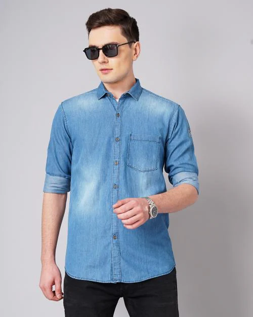 Buy Paul Street Light Blue Denim Shirt, L Online at Best Prices in ...