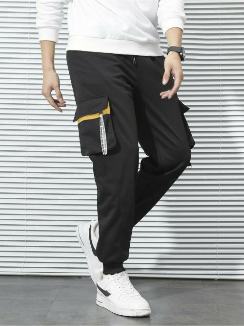Buy Maniac Color Block Mens Black and Yellow Slim Fit Polyester Cargo ...