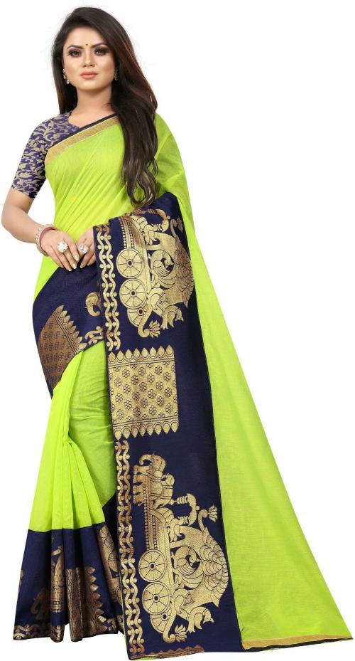 Buy Febo Fashion Women Dark Green Woven Design Chanderi Single Saree ...