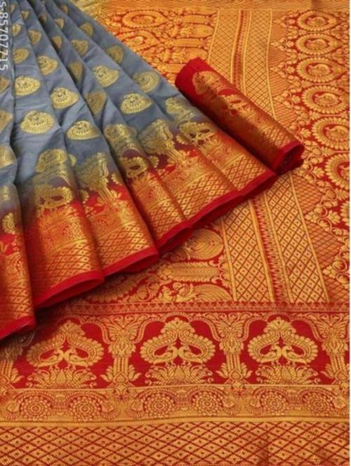 Buy Mansh the stylo..Women Red, Grey Woven Jacquard Kanjivaram Saree ...