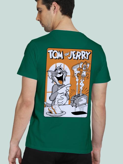 Buy BLISSINK Tom And Jerry Front And Back Printed Green Cotton Tshirt ...