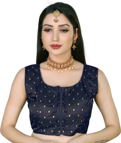 Buy Jay Pal Women Dark Blue Solid Art Silk Round Neck Blouse Online at ...