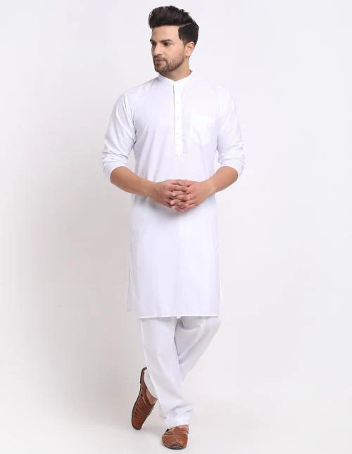 Buy Benstoke Men's White Cotton Solid Kurta With Salwar Set Online at ...