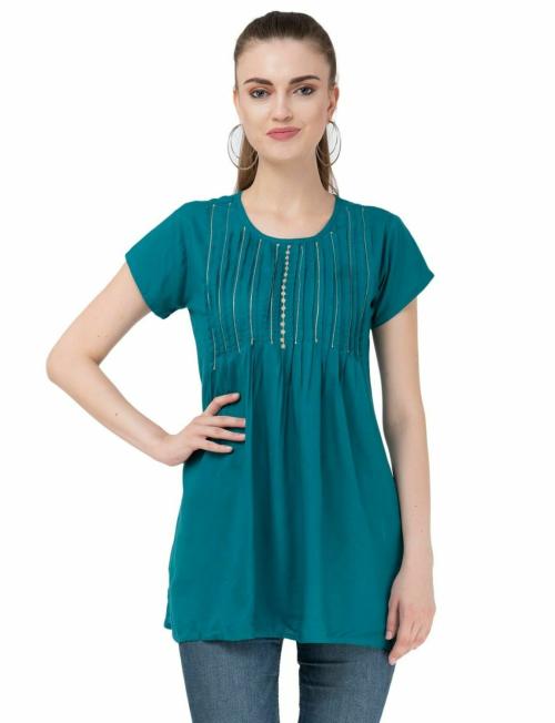Buy SAAKAA Women's Rayon Blue Embroidery Top Online at Best Prices in ...