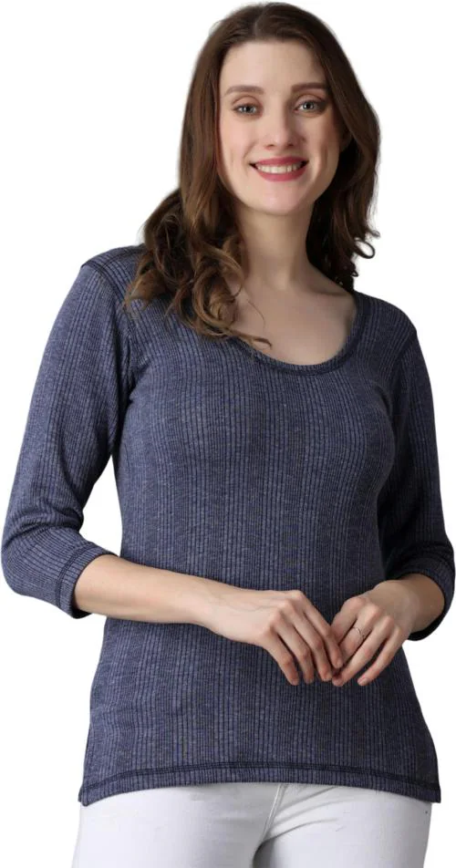 Buy Wearslim Women Blue Cotton Blend Three Forth Sleeves Thermal Vest ...