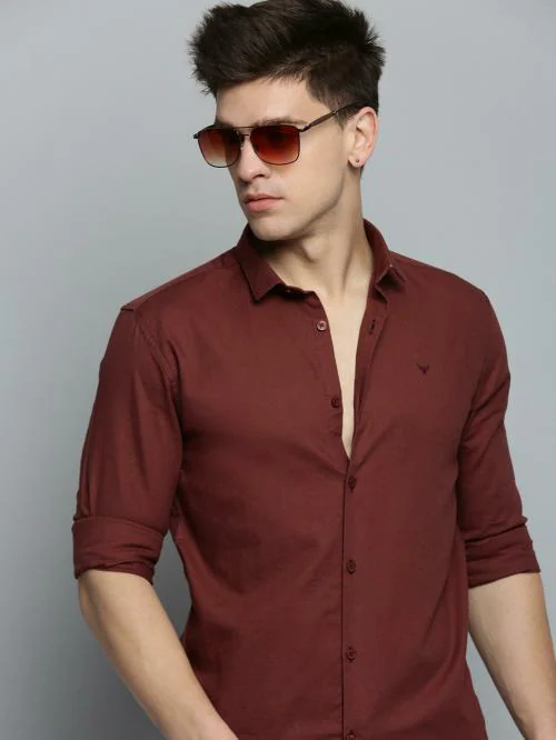 Buy SHOW OFF Men's Rust Solid Cotton Shirts Online at Best Prices in ...