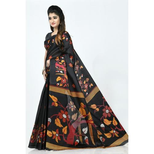 Buy Marabout Women's Beautiful Black Khadi Silk Saree With Blouse Piece ...