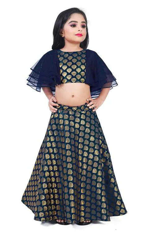 Buy Noyyal Girls Ruffle Netsleeve Top With Zari Work Lehenga Choli, 9 ...