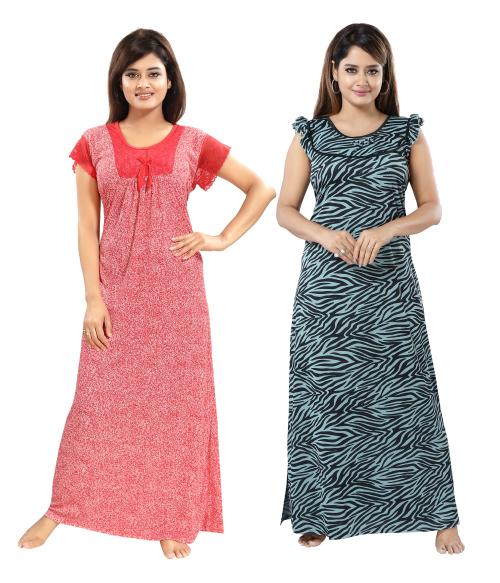 Buy Shopping World Women Multicolor Printed Satin Nighty Combo- Free ...