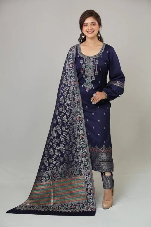 Buy TZARINA Women Unstitched ladies winter suit | ADAAH NAVY BLUE ...