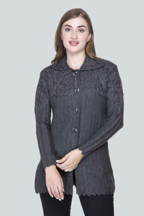 Buy Curious Fashion Women Dark Grey Embroidered Acrylic Blend Sweater ...