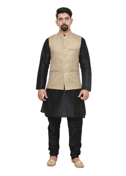 Buy Mag Men's Black Matching Silk Kurta Churidhar With Coffee Colour ...