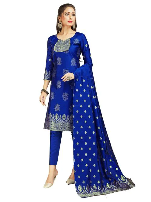 Buy TIRA Banarasi Art Silk Royal Blue Color Woven SalwarSuit Dress ...
