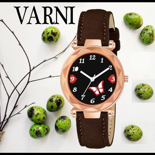 Buy Varni Retail Desingner 2 Red Butterfly Black Dial Brown Leather ...