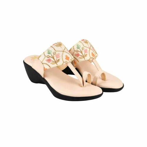 Buy Shoetopia Embroidered Ethnic Cream Kolhapuri Wedgess For Women ...