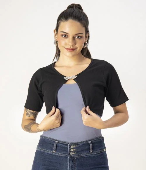 Buy Moomaya Knitted Casual Shrug , Long Sleeves Solid Cardigan With ...