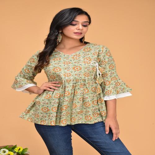 Buy MRS. PYARI Women Trendy Jaipuri Frill Crop Angrakha Pattern Cotton ...