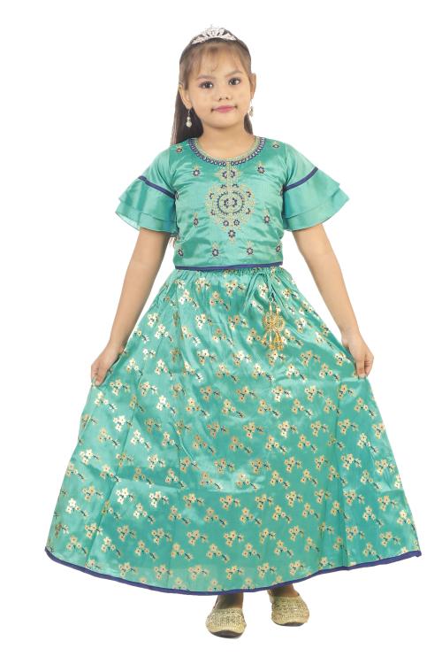Buy Burbn Girls Party Wear Lehnga Choli Set Green Online at Best Prices ...