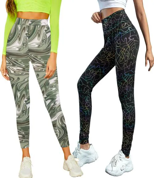 Buy Alisba Women Multicolor Self Design Lycra Blend Pack Of 2 Jegging ...