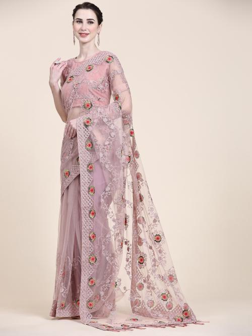 Buy IrisTheStudio Women Pink Net Embroidered Bollywood Saree - 2Pr ...