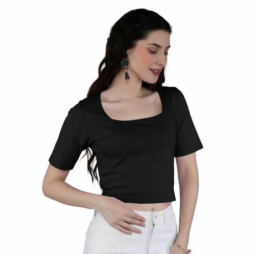 Buy Ad2Cart Women Black Cotton Va4135 Deep Square Neck Crop Top (L ...