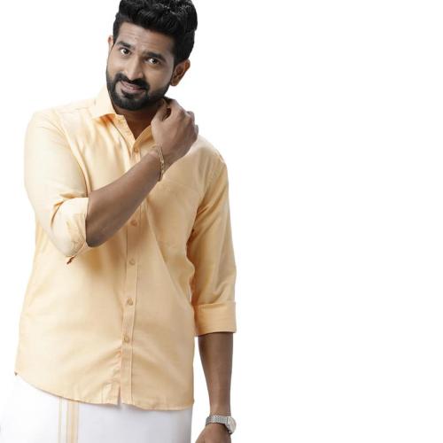 Buy UATHAYAM Xpress Golden Yellow Cotton Rich Full Sleeve Solid Slim Fit Shirt & Dhoti Set for ...