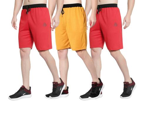 Buy 00RA WITH AS LOGO Men Red, Mustard Cotton Pack Of 3 Shorts Online ...