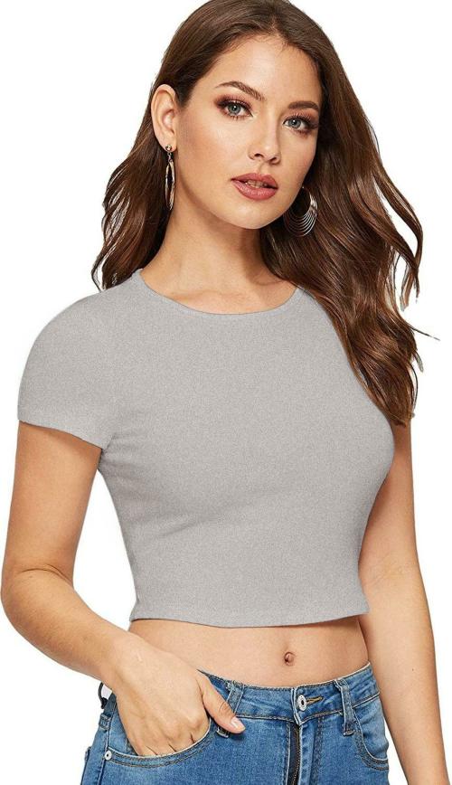 Buy THE BLAZZE_Women Cotton Blend Grey Crop Top_L Online at Best Prices ...