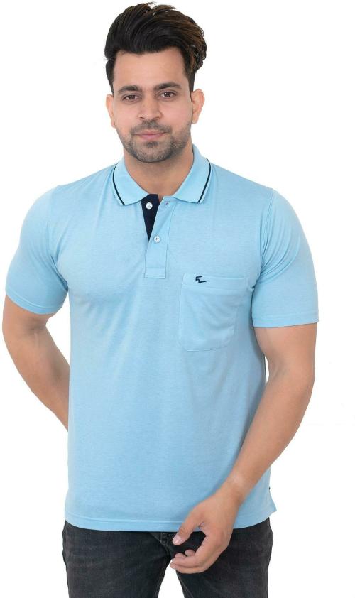 Buy Embro Men Solid Polo Neck Poly Cotton Light Blue T-Shirt Online at Best Prices in India ...