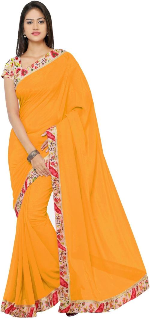 Buy Suntex Women Mustard Solid Georgette Single Sarees Online at Best ...