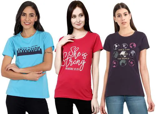 Buy CHOZI Women Multicolor Printed Cotton Blend Pack of 3 T-Shirt ...