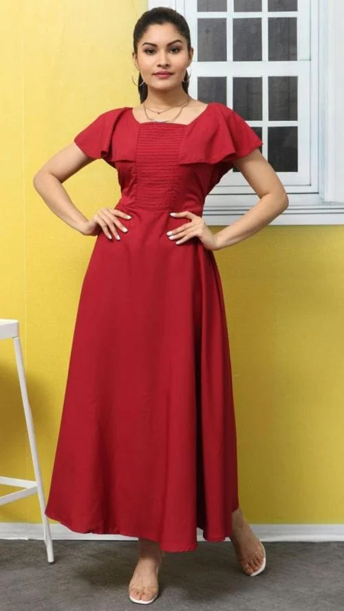 Buy Zakhi2901 Women Red Solid Crepe Single Dress (Red) (S) Online at ...