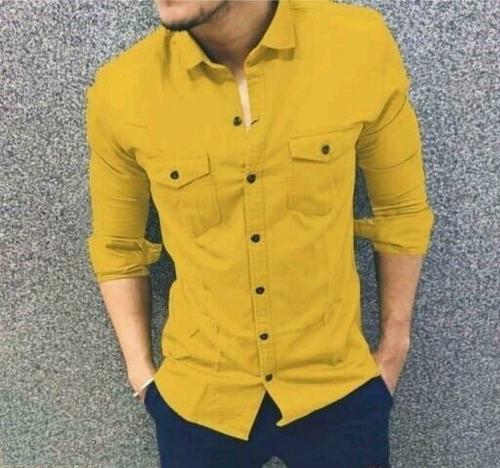 Buy NUMERO-CLOTHES FASHION Men Yellow Solid Pure Cotton Casual Shirts ...