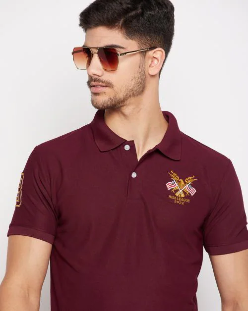 Buy RISS Men's Cotton Half Sleeves Printed Polo T-shirt With Chest ...