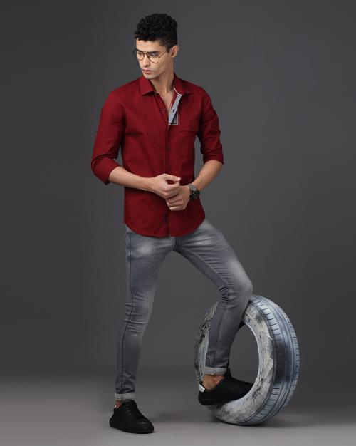 Buy FOGA CLOTHING Men Popline solid Casual shirt Online at Best Prices ...