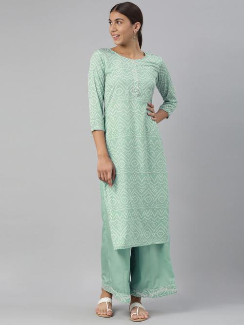 Buy AHIKA Women Blue Poly Crepe Bandhni Kurta and Palazzo Set (S) Online at Best Prices in India ...