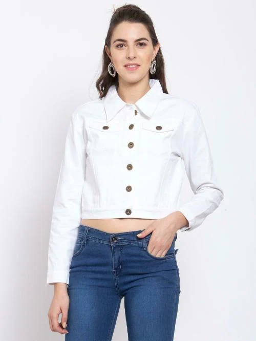 Buy Style Quotient Women White Crop Denim Jacket Online at Best Prices ...