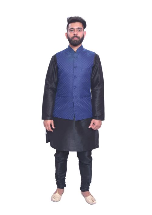 Buy Mag Men's Black Matching Kurta Churidar With Designer Blue Joot ...