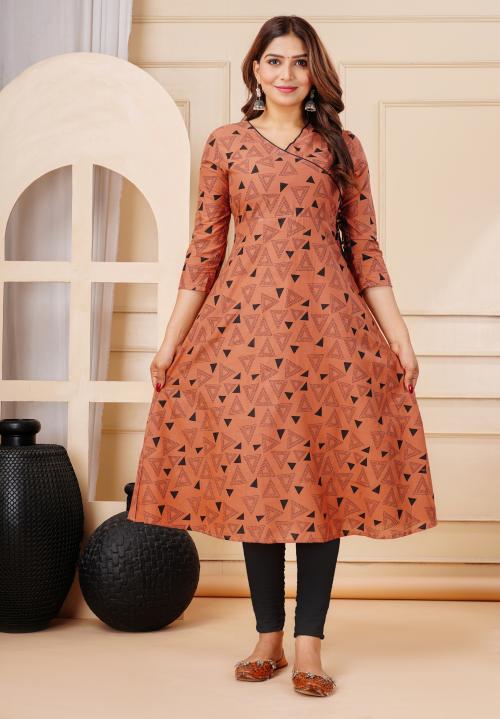 Buy VANKAR PRINTED PURE COTTON ANGRAKHA KURTA - BROWN Online at Best ...