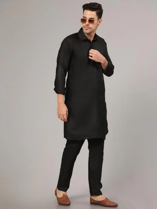 Buy IrisTheStudio Men Black Cotton Blend Solid Pathani And Pant Set (Xl ...