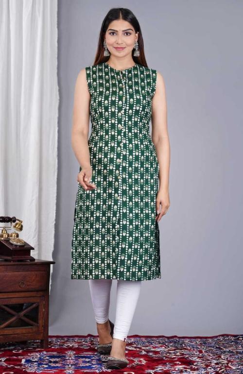 Buy Subika Textile Women's Rayon Printed Split Cut Sleeveless Kurti ...