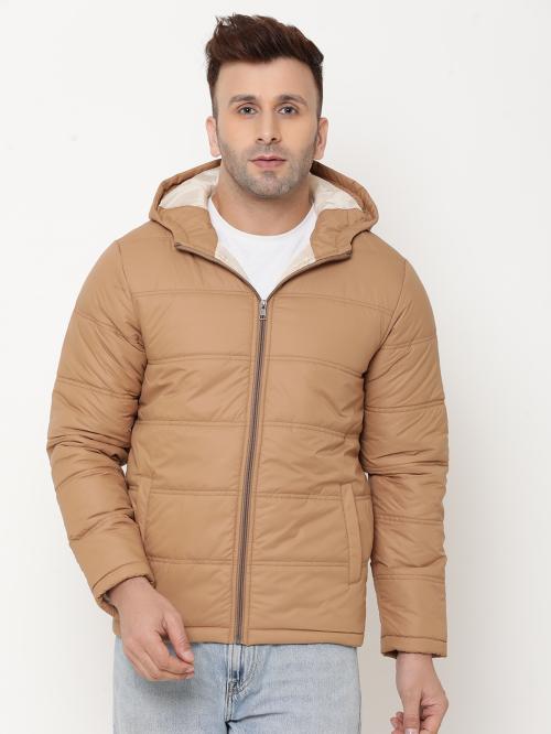 Buy 9TY3REE Men's Beige Winter Wear Full Sleeves Solid Hooded Neck Puffer Jacket Online at Best ...