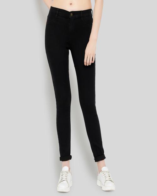 Buy Guti Womens Mid Rise Ankle Length Dark Black Skinny Jeans Online at ...