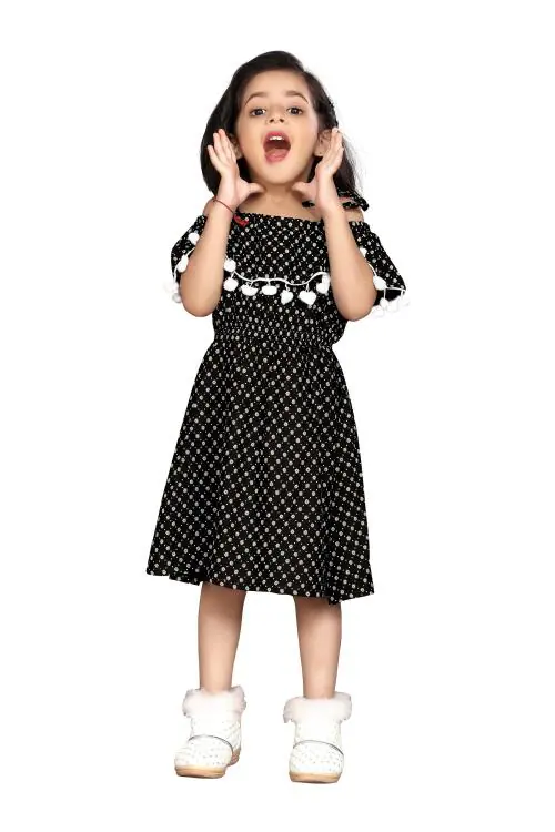 Buy R K Maniyar Creation Special Rayon Polka Dot Frock With Pom Pom ...