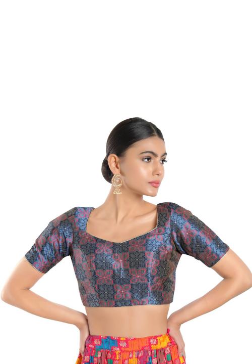 Buy Salwar Studio Women's Grey Brocade Readymade Saree Blouse Online at Best Prices in India ...