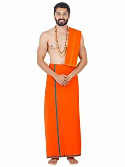 Buy SUMAN TEX Men Orange Pure Cotton Lungi with Towel Online at Best ...