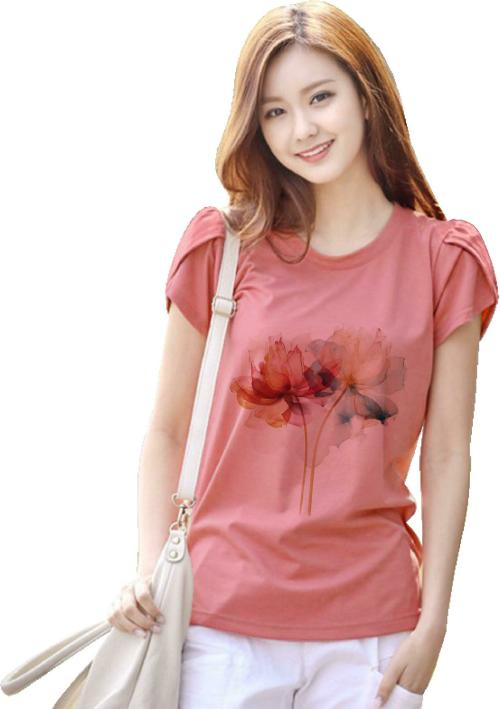 Buy Fabcro Creation Women Peach Floral Print Elastane Single Women'S T-Shirts Online at Best ...