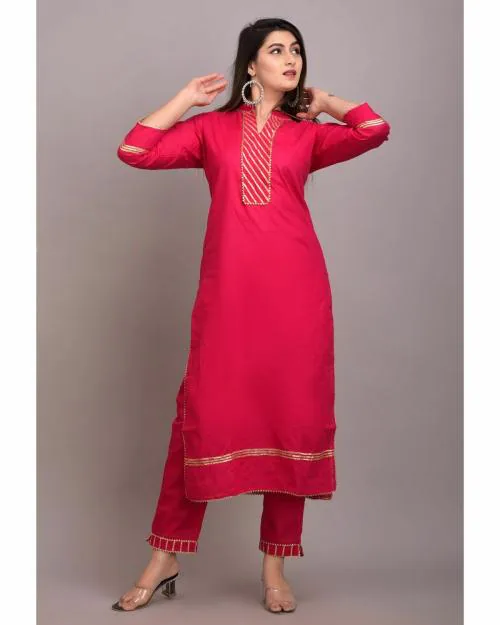 Buy Cheer Pat Women Magenta Printed Cotton Kurta Suit Set Online at ...