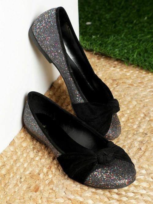 Buy Aady Austin Women Synthetic Grey Shimmer Black Bow Slip On ...